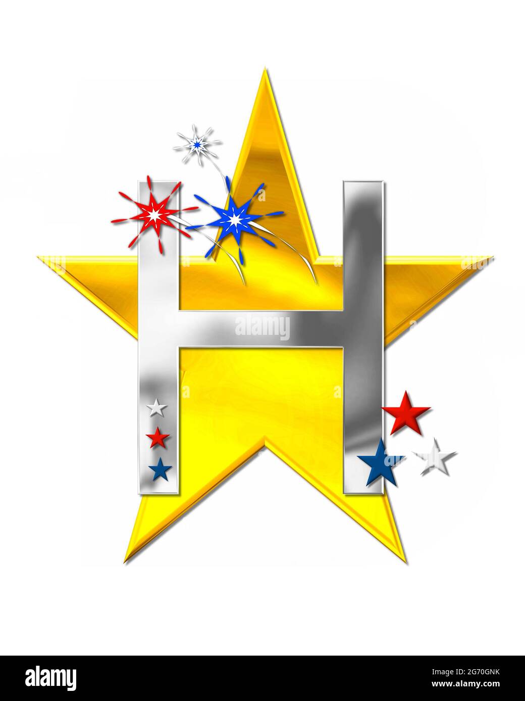 The letter H, in the alphabet set "Patriotism" is silver metalic ...