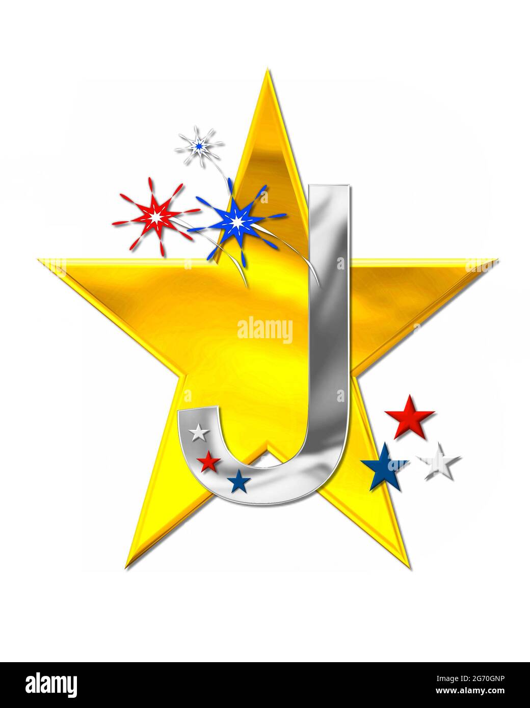 The letter J, in the alphabet set "Patriotism" is silver metallic ...