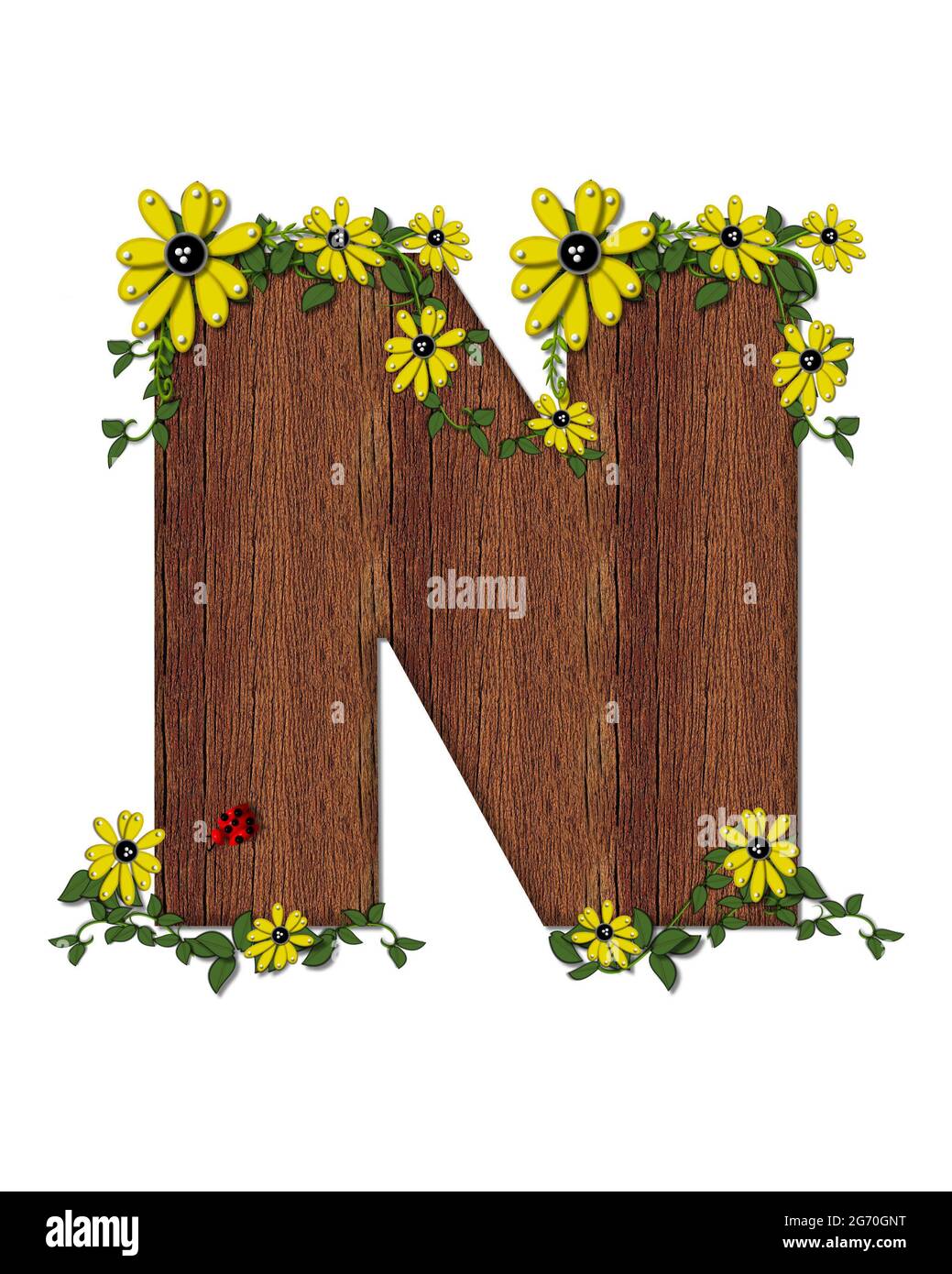 The letter N, in the alphabet set "Ladybug and Sunflower" is filled ...