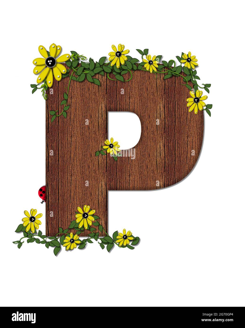The letter P, in the alphabet set "Ladybug and Sunflower" is filled ...