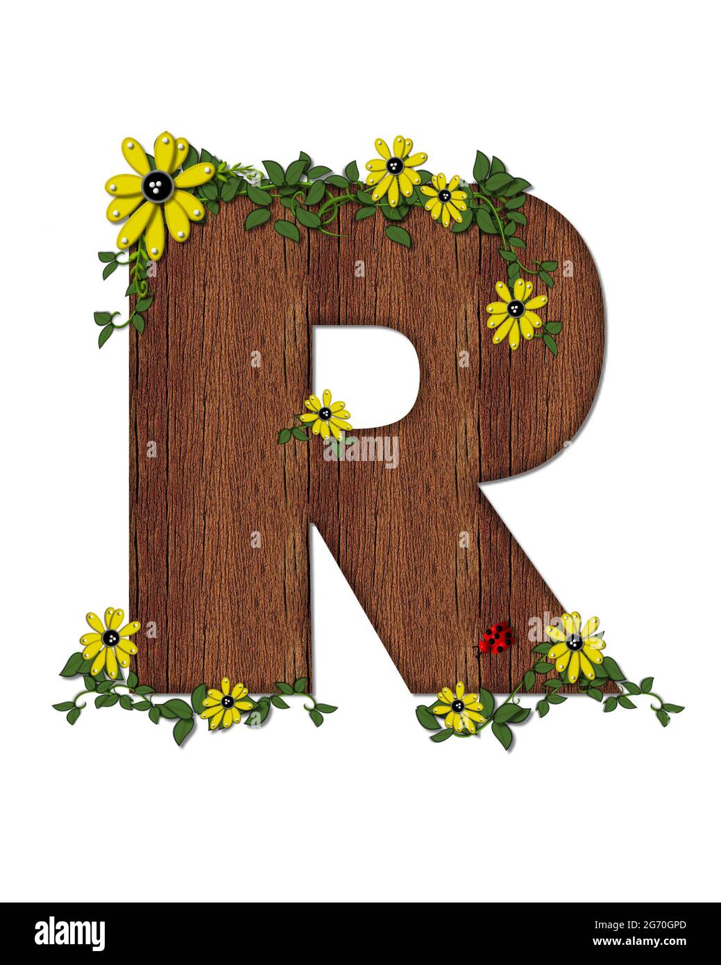 The letter R, in the alphabet set "Ladybug and Sunflower" is filled ...
