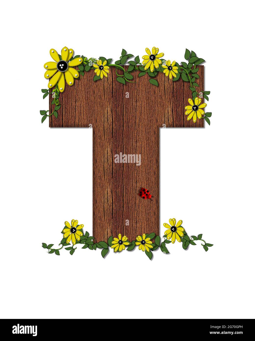 The letter T, in the alphabet set "Ladybug and Sunflower" is filled ...