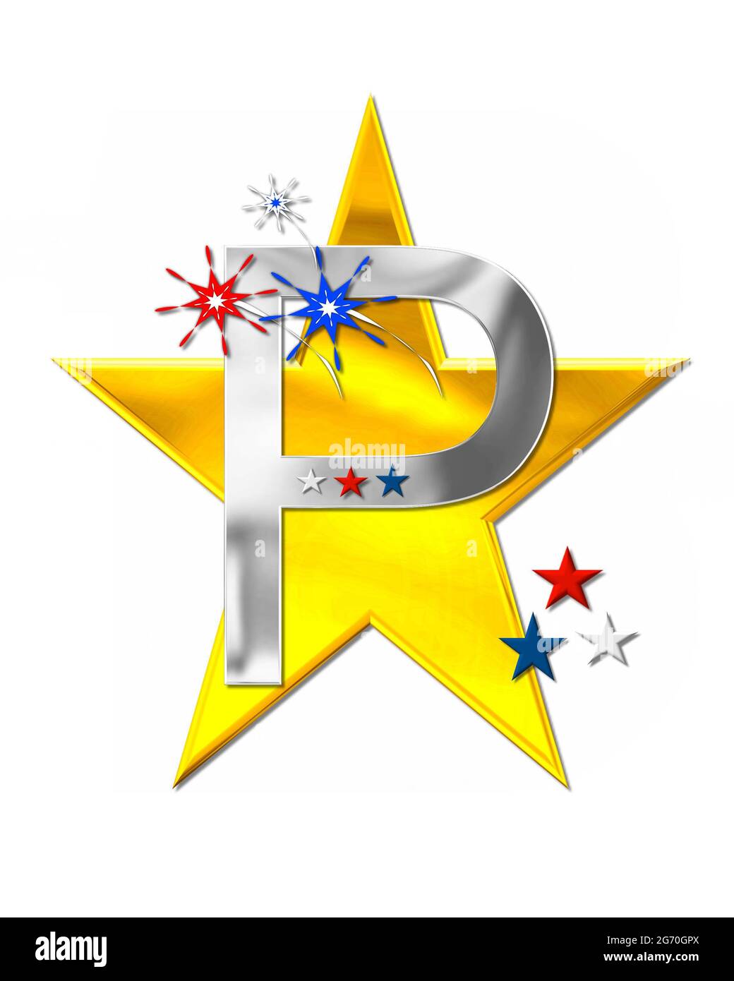 The letter P, in the alphabet set "Patriotism" is silver metalic ...