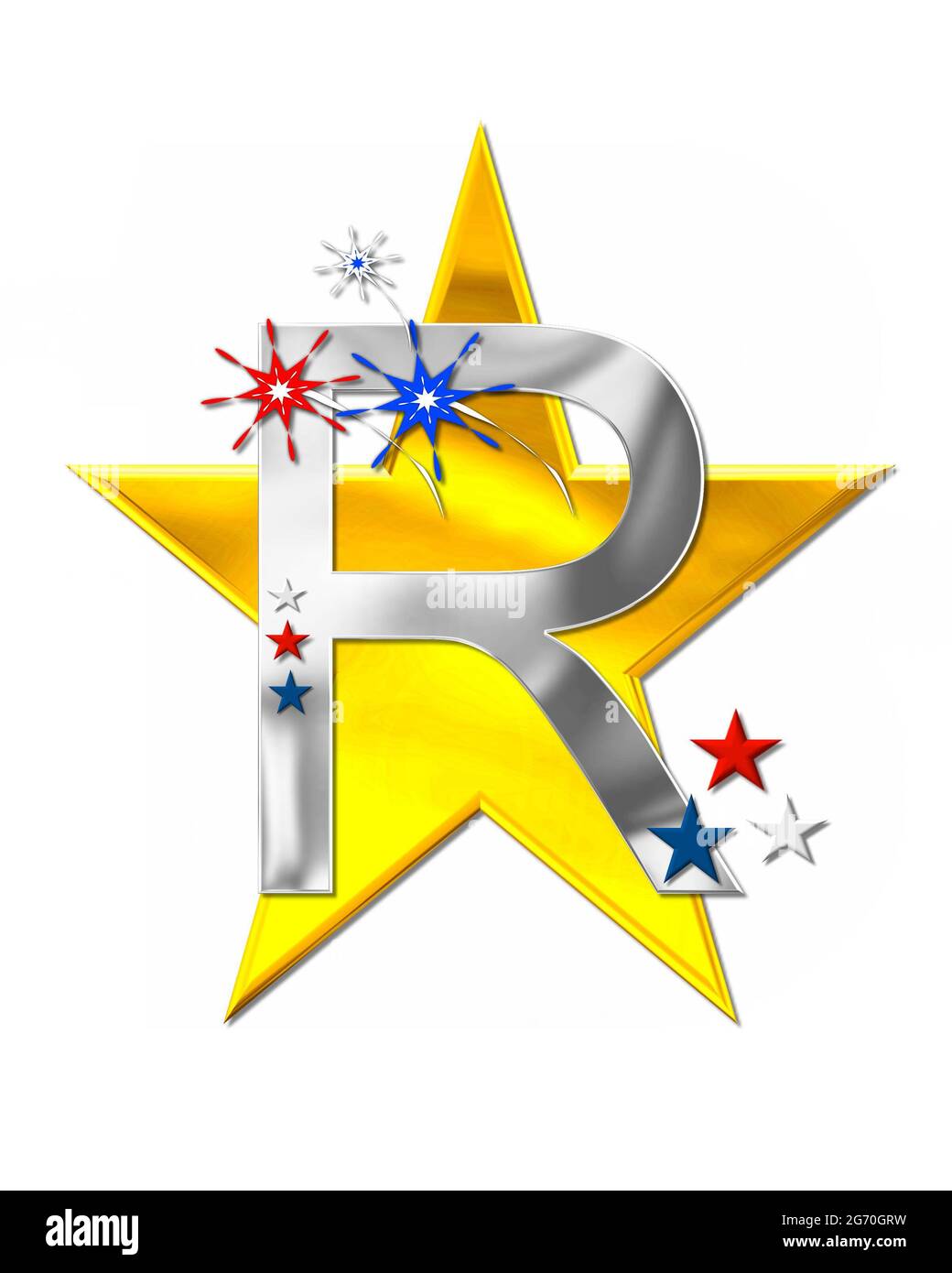 The letter R, in the alphabet set "Patriotism" is silver metalic ...