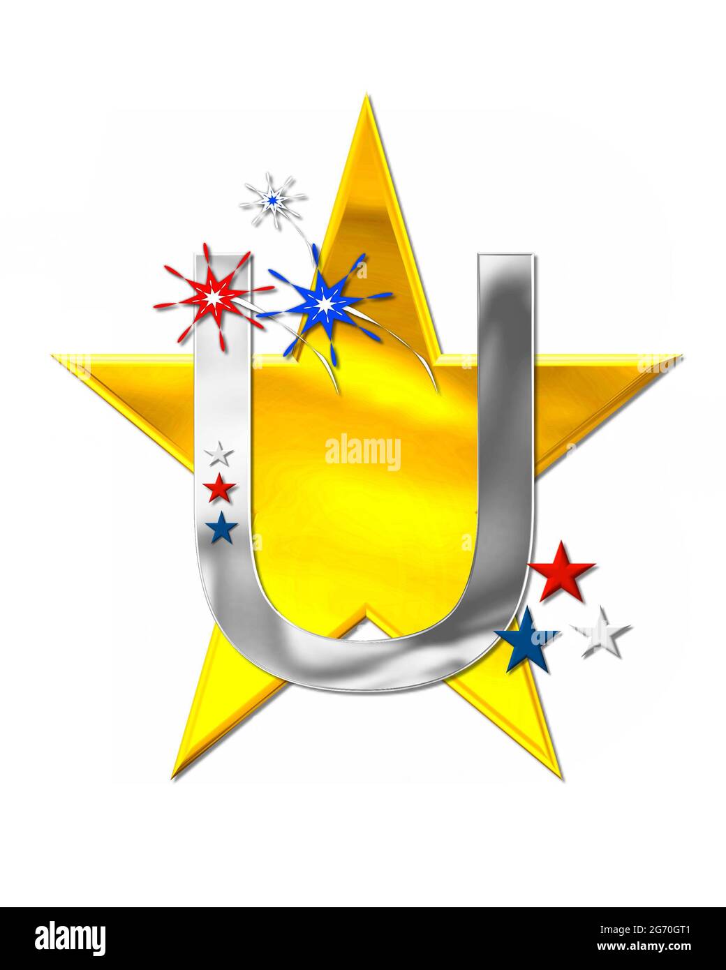 The letter U, in the alphabet set "Patriotism" is silver metalic ...