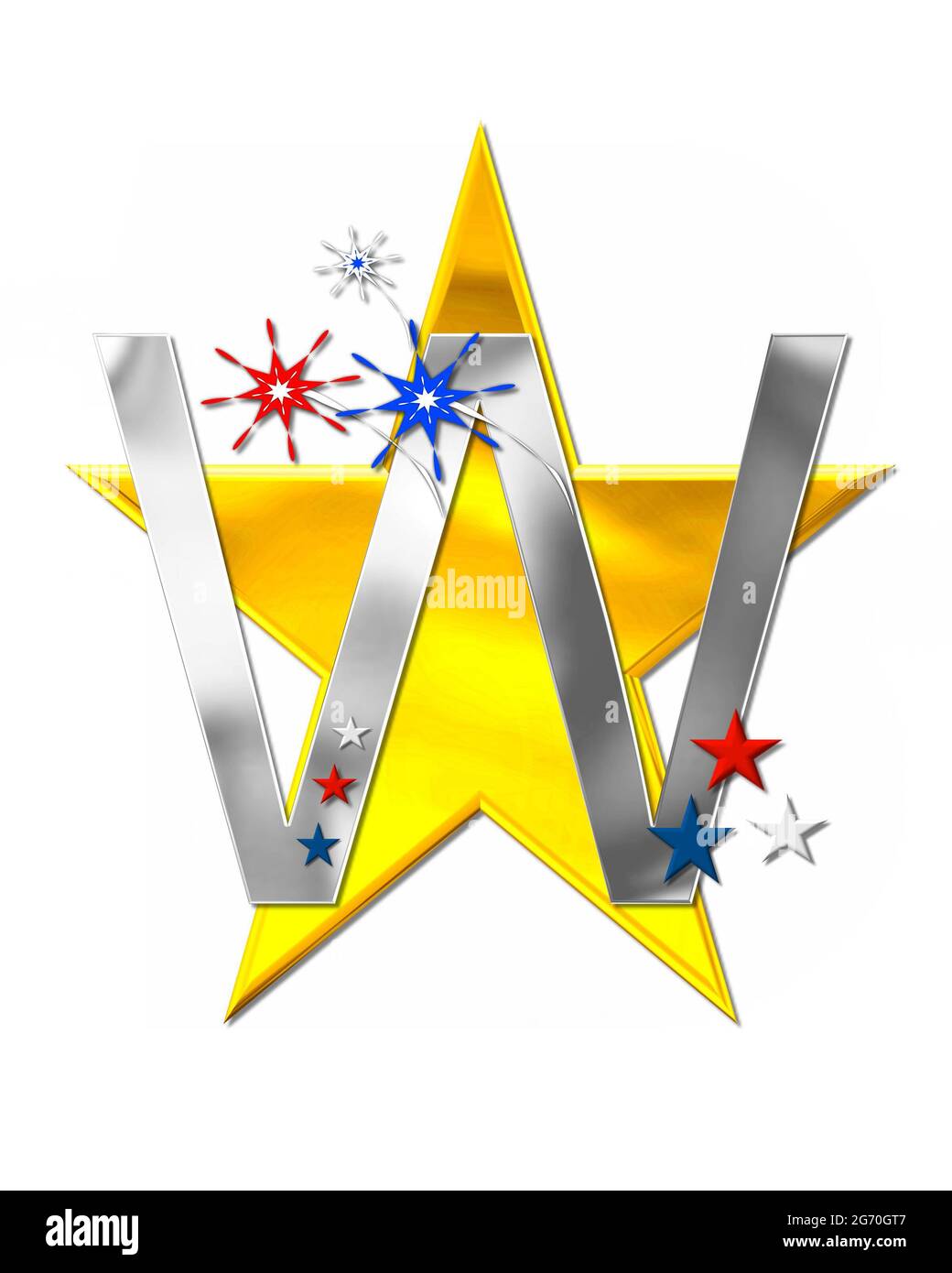 The letter W, in the alphabet set "Patriotism" is silver metalic ...