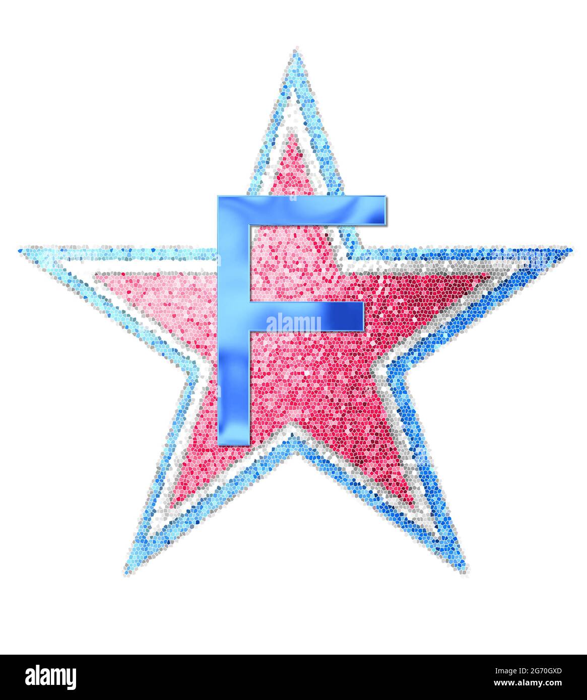The letter F, in the alphabet set "Red White and Blue" is blue metallic ...