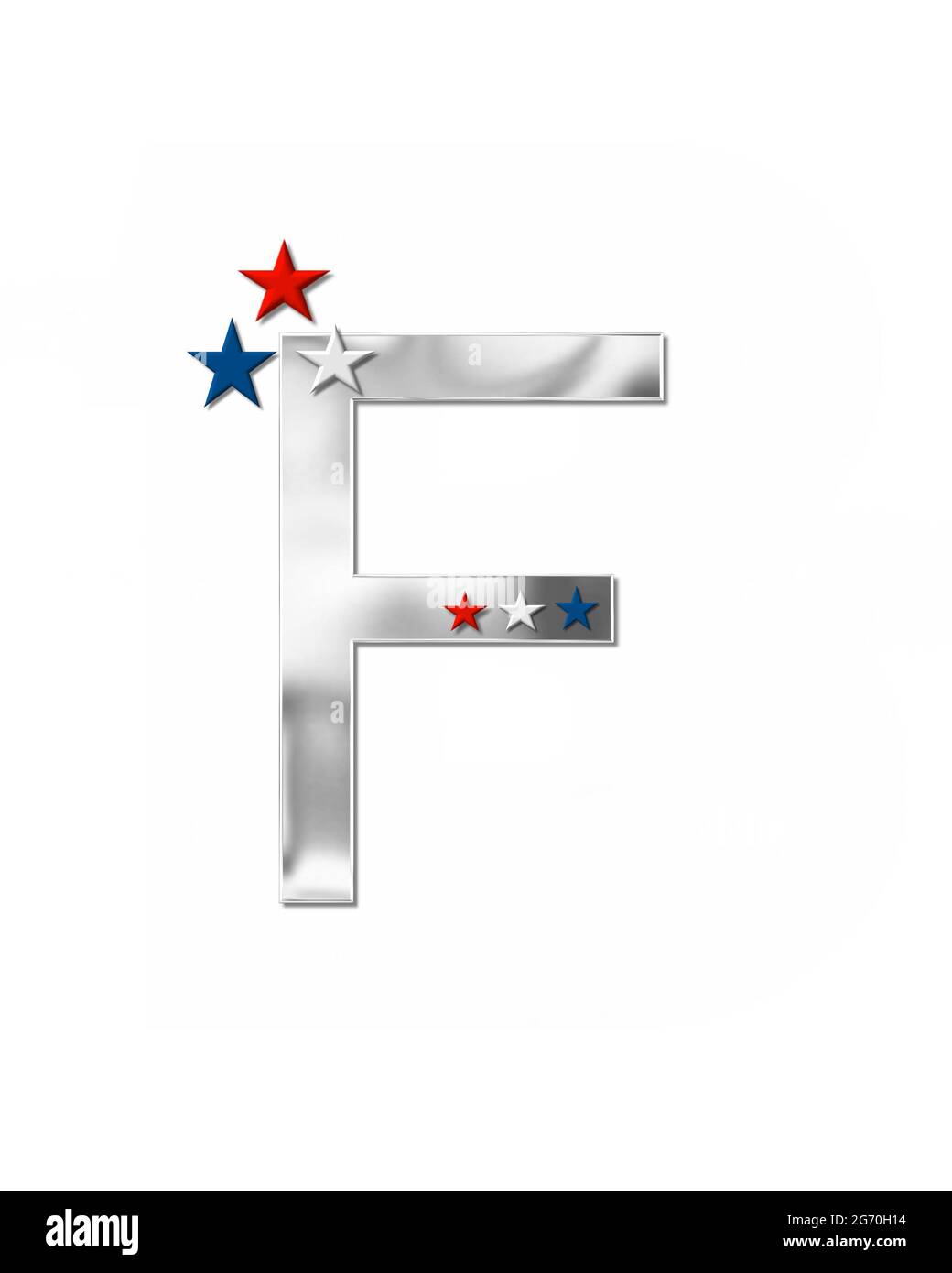 The letter F, in the alphabet set "Plain Patriotism" is silver metalic ...