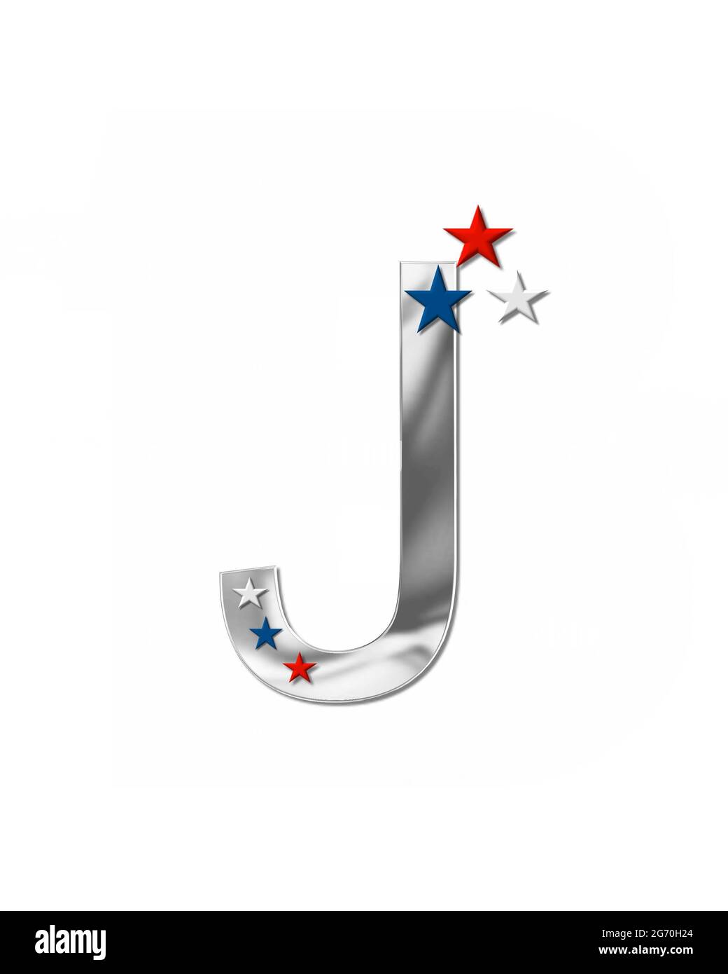 The letter J, in the alphabet set "Plain Patriotism" is silver metalic ...