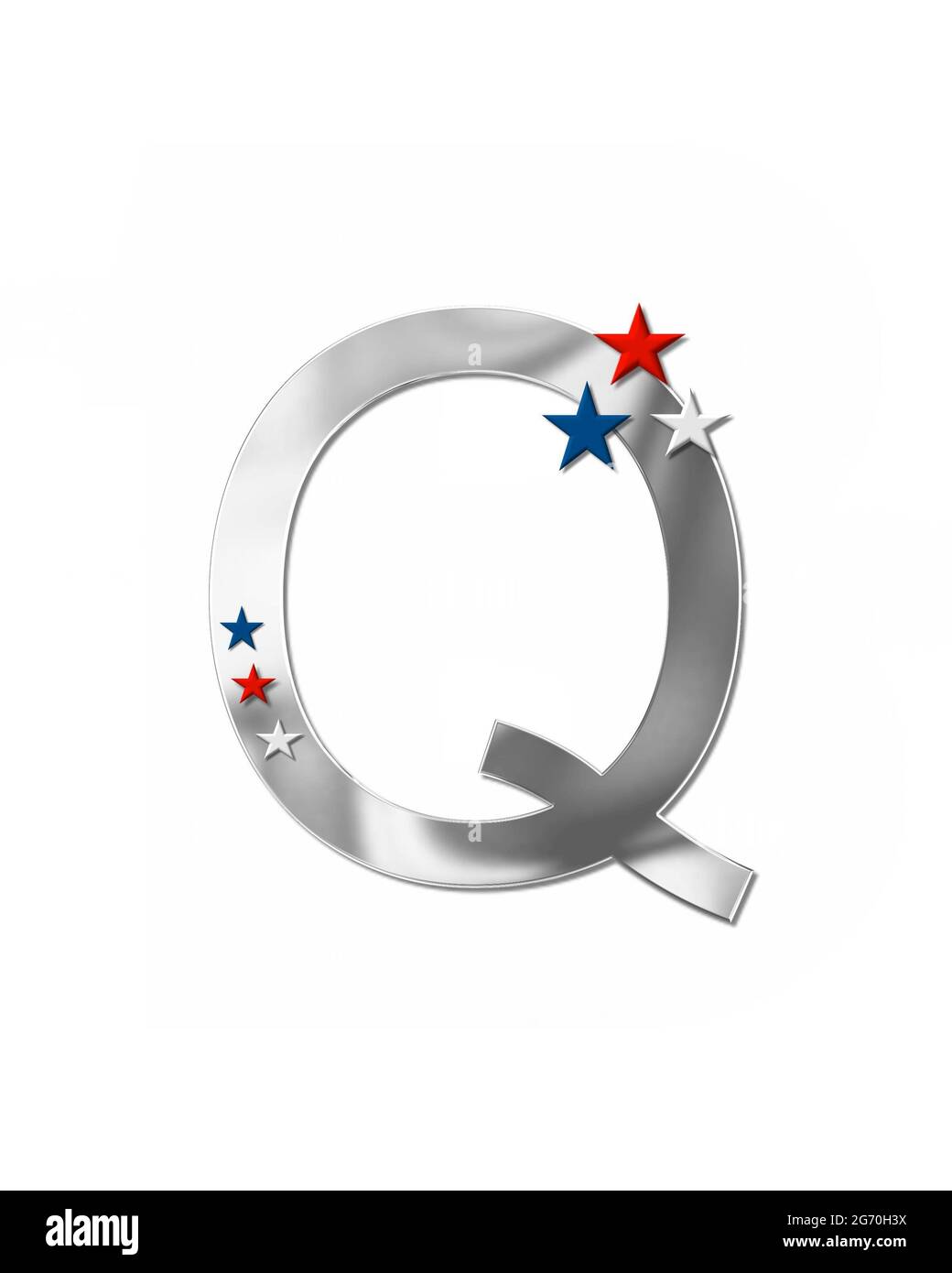The letter Q, in the alphabet set "Plain Patriotism" is silver metalic ...
