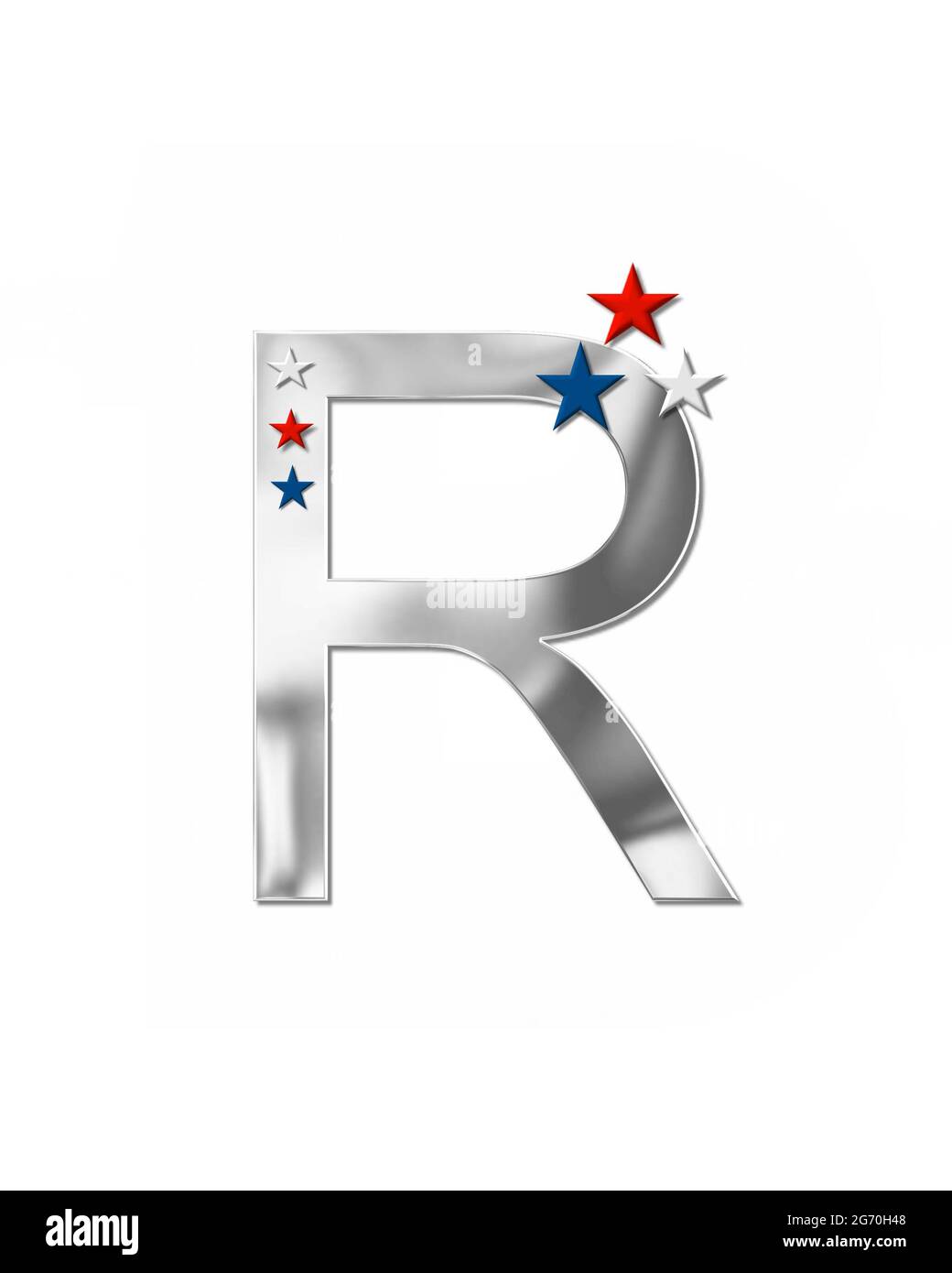 The letter R, in the alphabet set "Plain Patriotism" is silver metalic ...