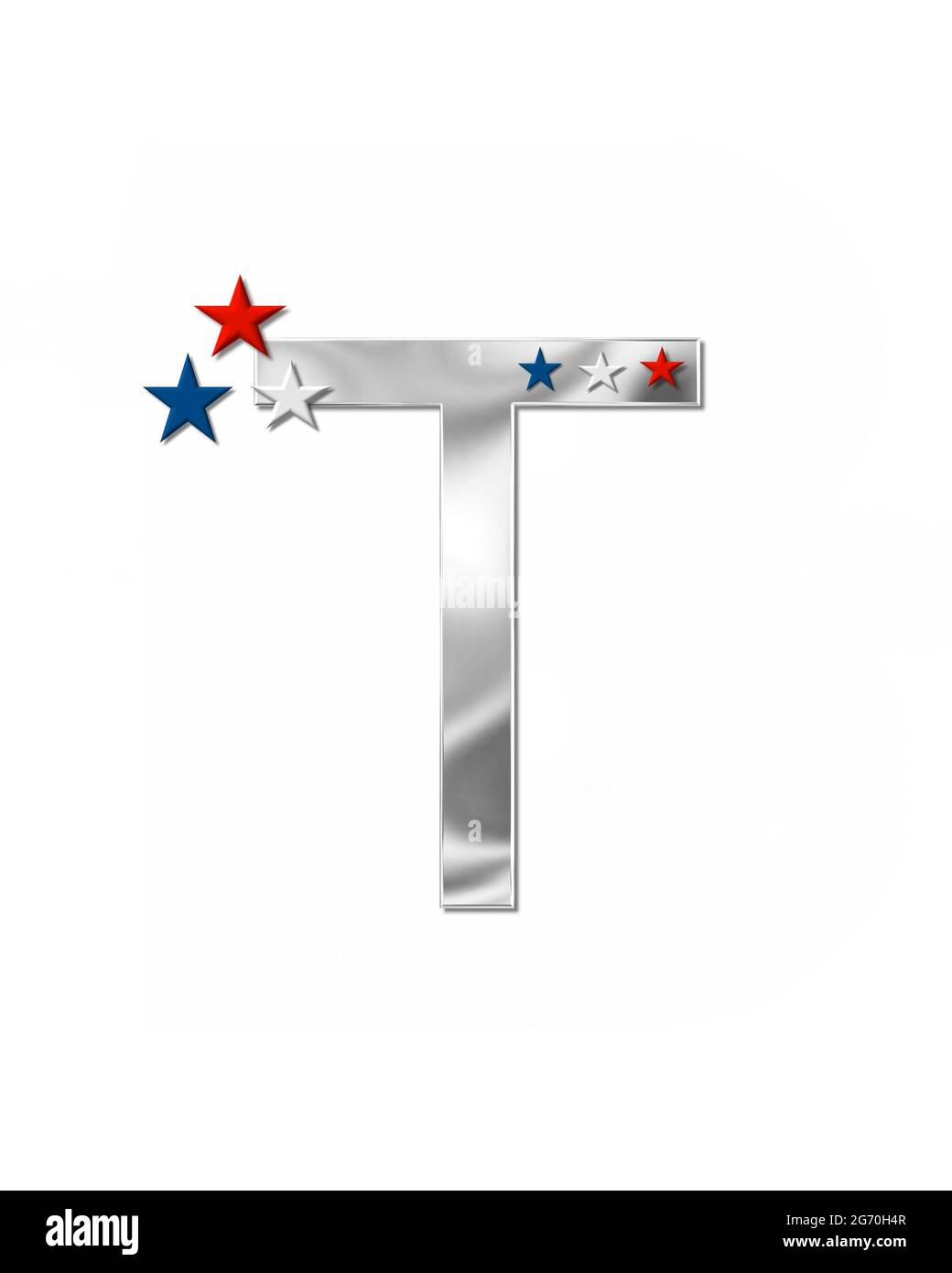 The letter T, in the alphabet set "Plain Patriotism" is silver metalic ...