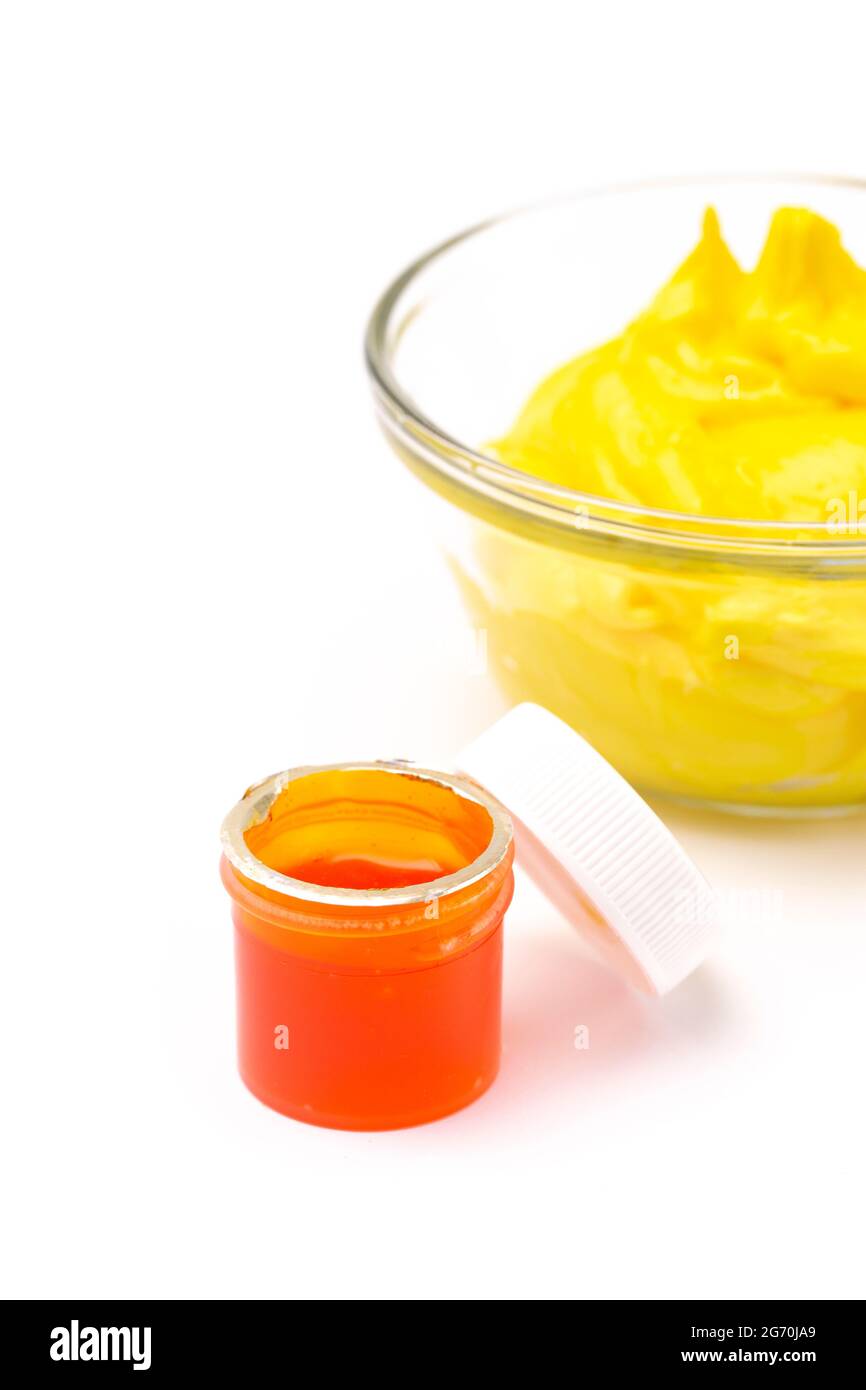An Opened Pot of Yellow Gel Food Coloring for Baking Isolated on a ...