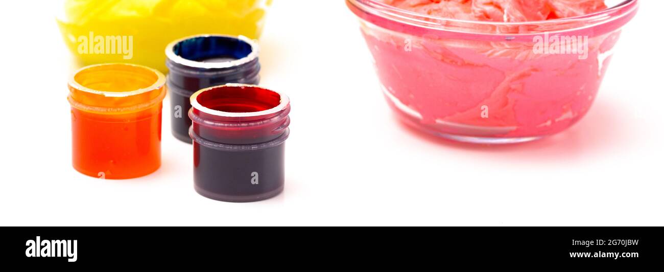 Opened Pots of Red Yellow and Blue Gel Food Coloring for Baking ...