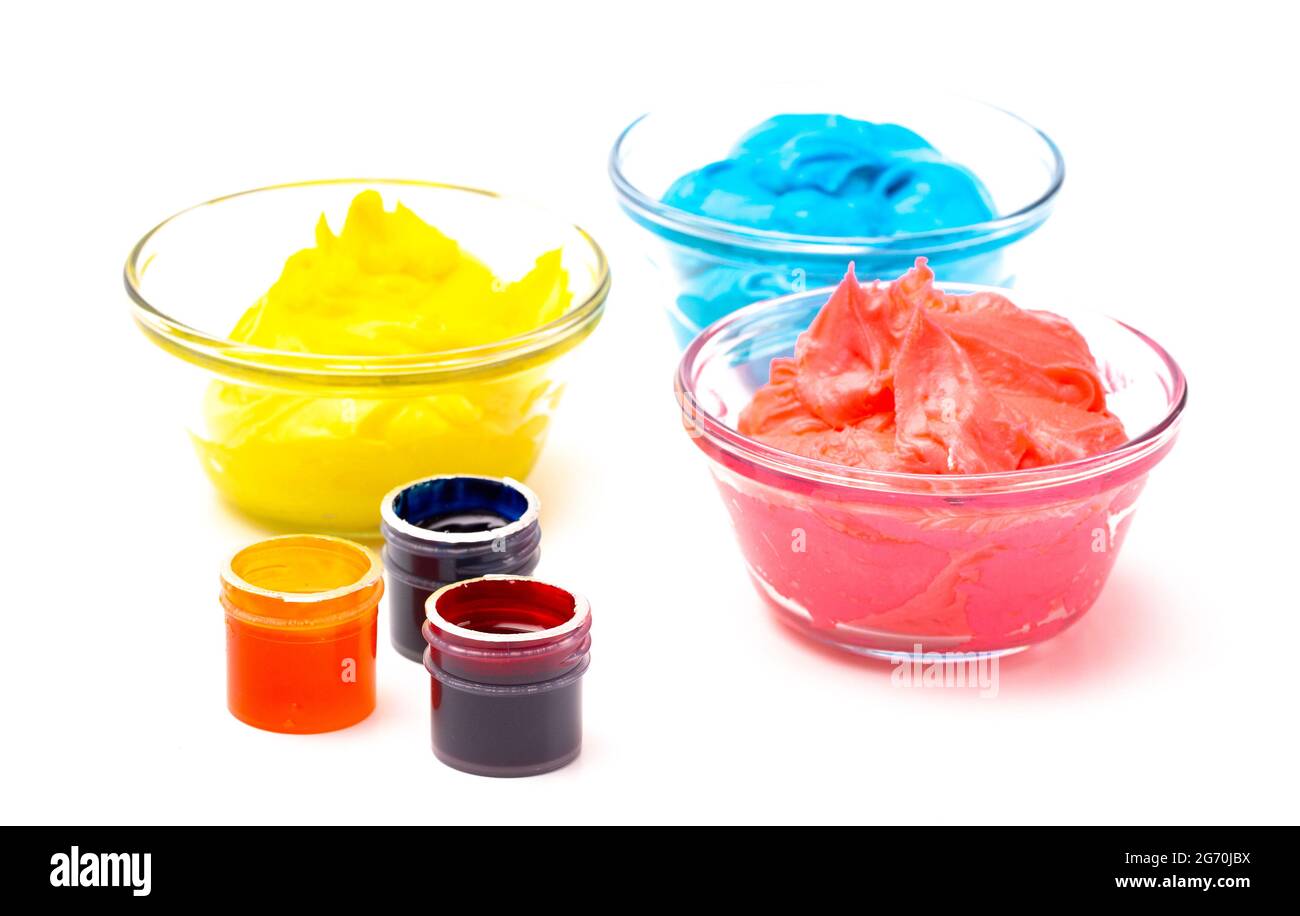 Opened Pots of Red Yellow and Blue Gel Food Coloring for Baking ...
