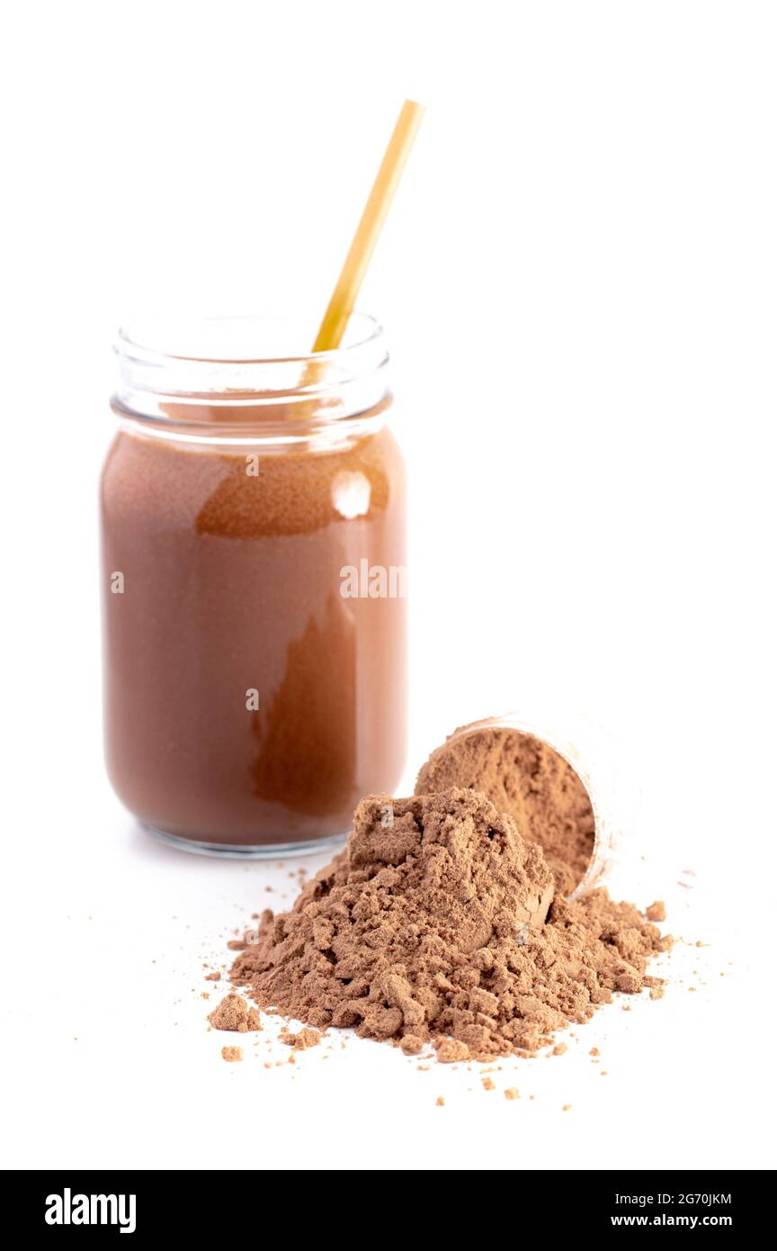 Chocolate Protein Powder Shake Isolated on a White Background Stock ...