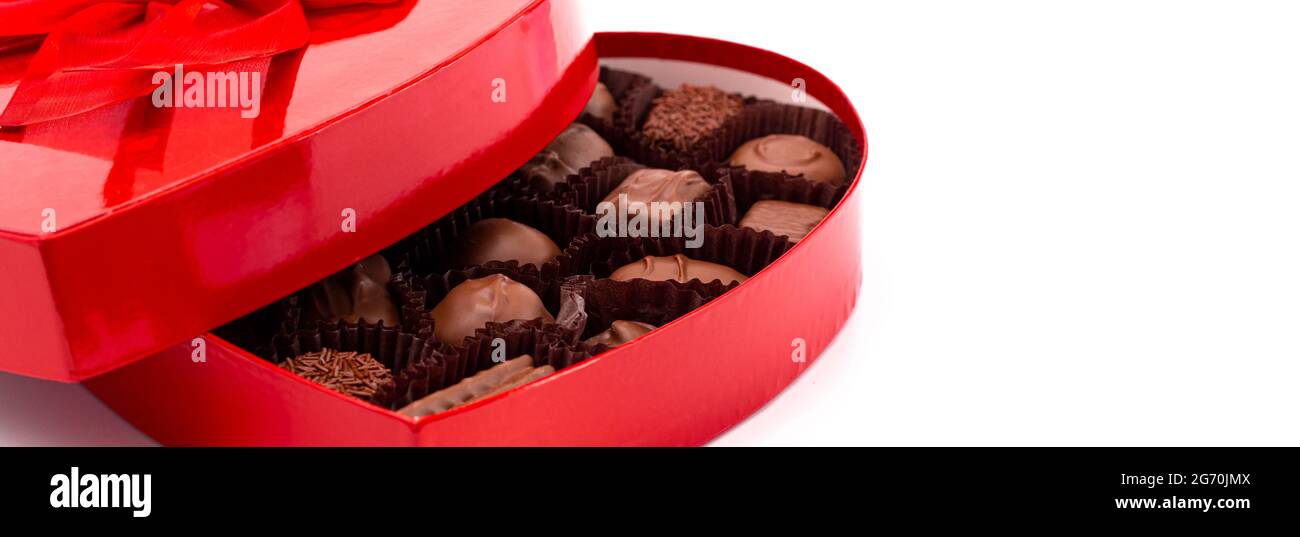 Red Love Heart Box of Valentines Chocolates Isolated on a White ...