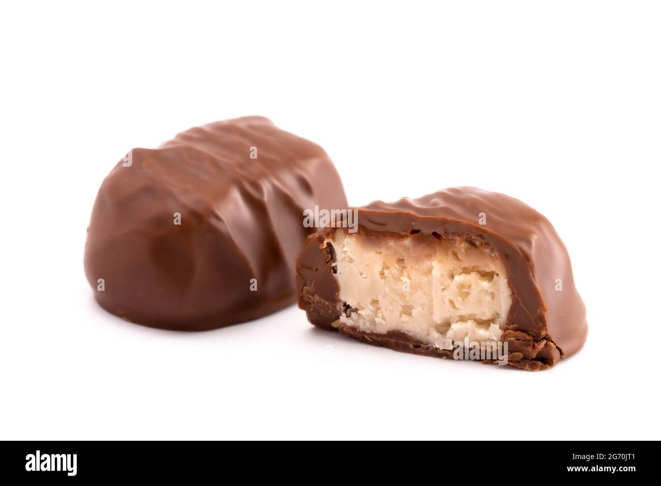A Chocolate Coconut Truffle Cut Open and Isolated on a White Background ...