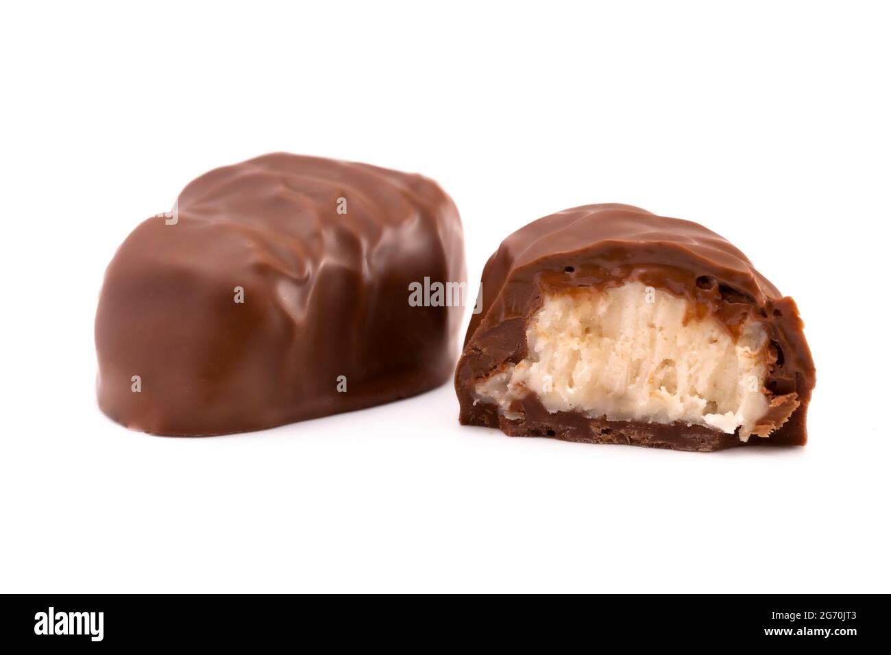 A Chocolate Coconut Truffle Cut Open and Isolated on a White Background ...