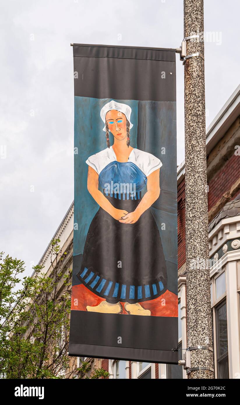 Holland, MI, USA - June 8, 2008: Closeup of street banner colorful ...