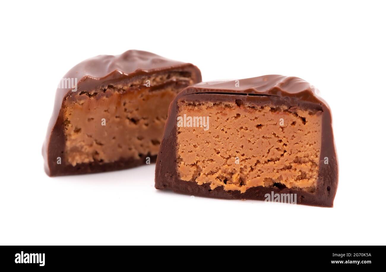 A Chocolate Fudge Truffle Cut Open and Isolated on a White Background ...