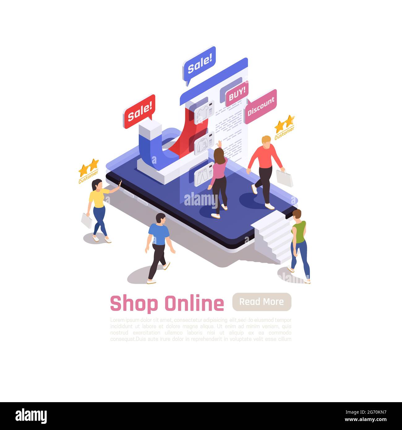 Customer loyalty retention isometric composition with small people ...
