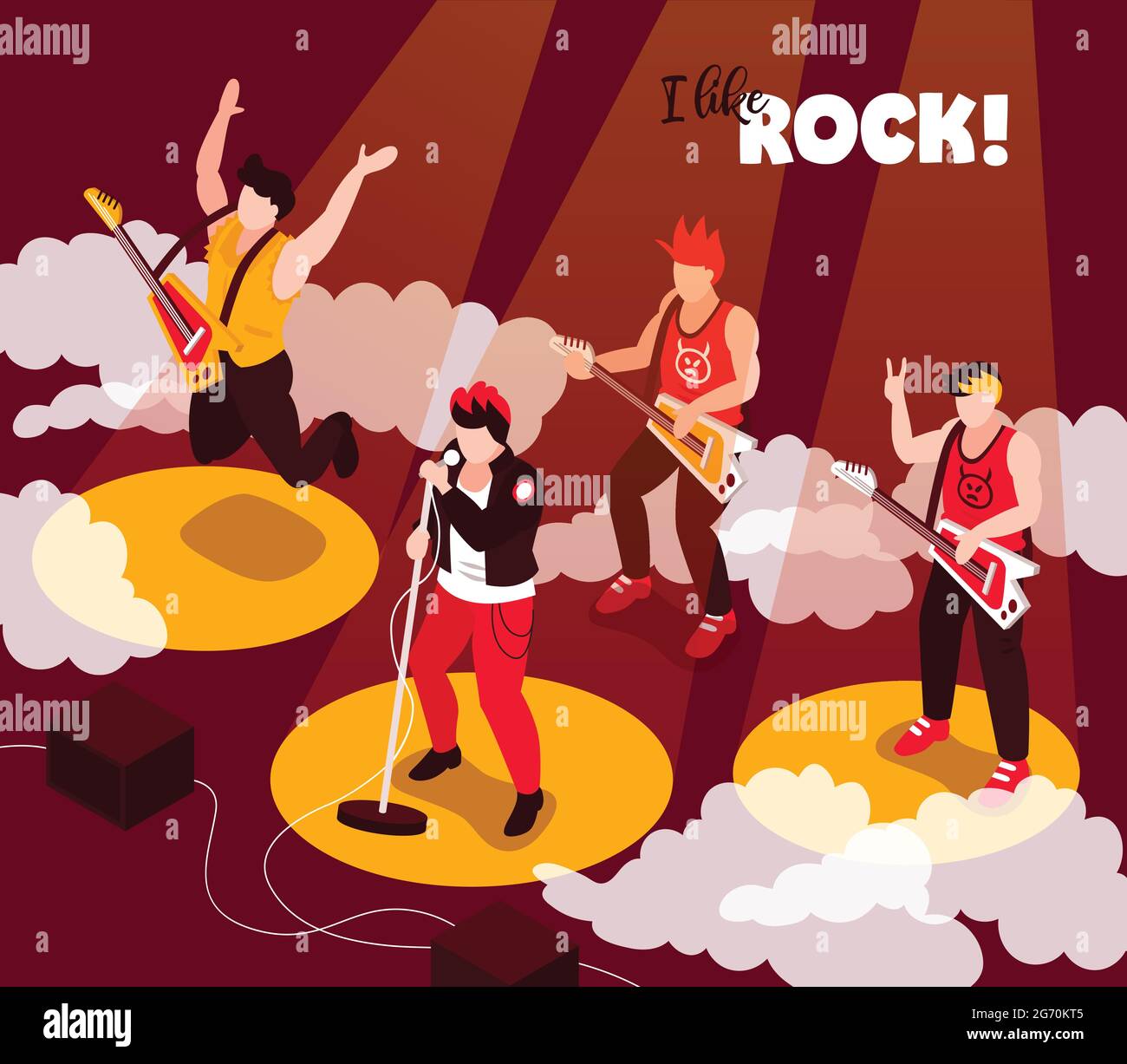 Rock punk musicians band performance isometric composition with singer ...
