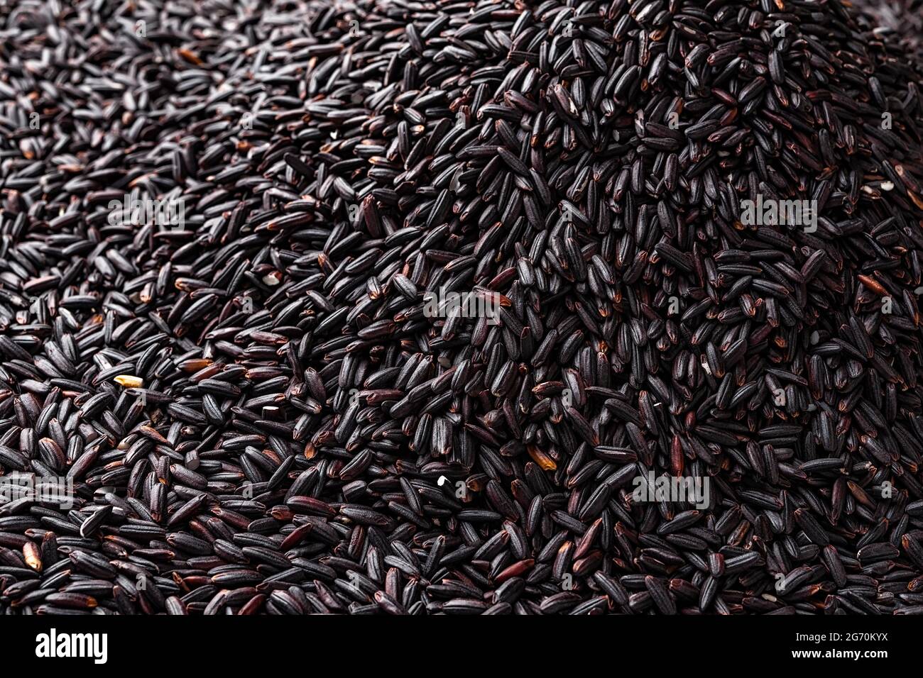 Pile of raw black rice as a background. Texture of uncooked dark rice ...