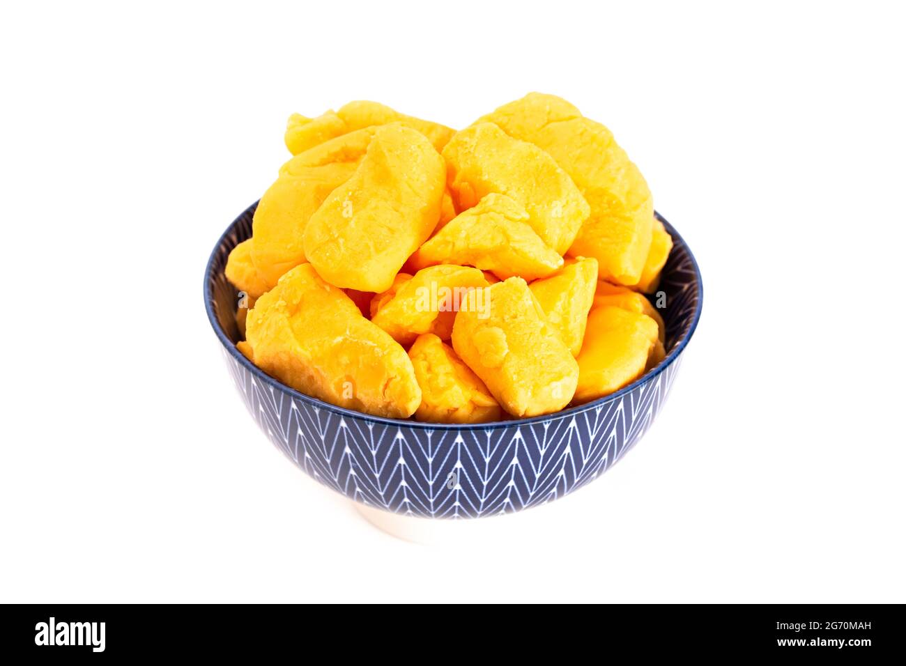 A Bowl of Cheddar Cheese Curds Isolated on a White Background Stock ...