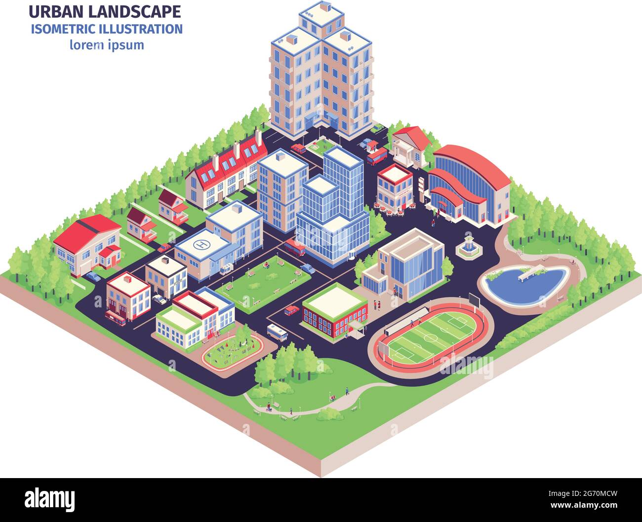 Isometric urban composition with modern city district landscape with ...