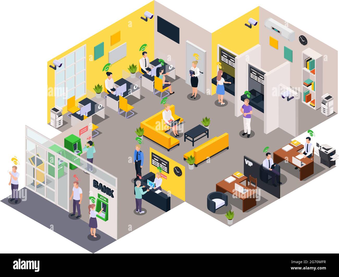 Social credit score system isometric composition with view of office ...