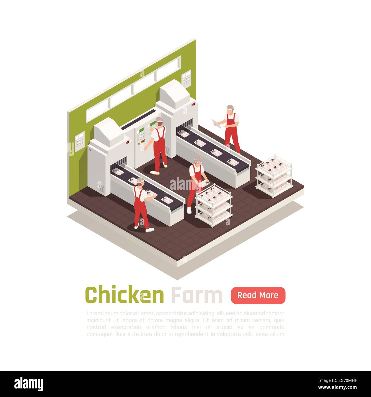 Poultry farm industrial production facility with chicken meat on ...