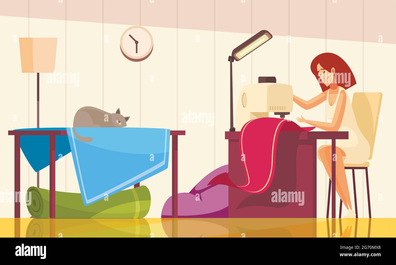 Tailor background with manual work and deadline symbols flat vector ...