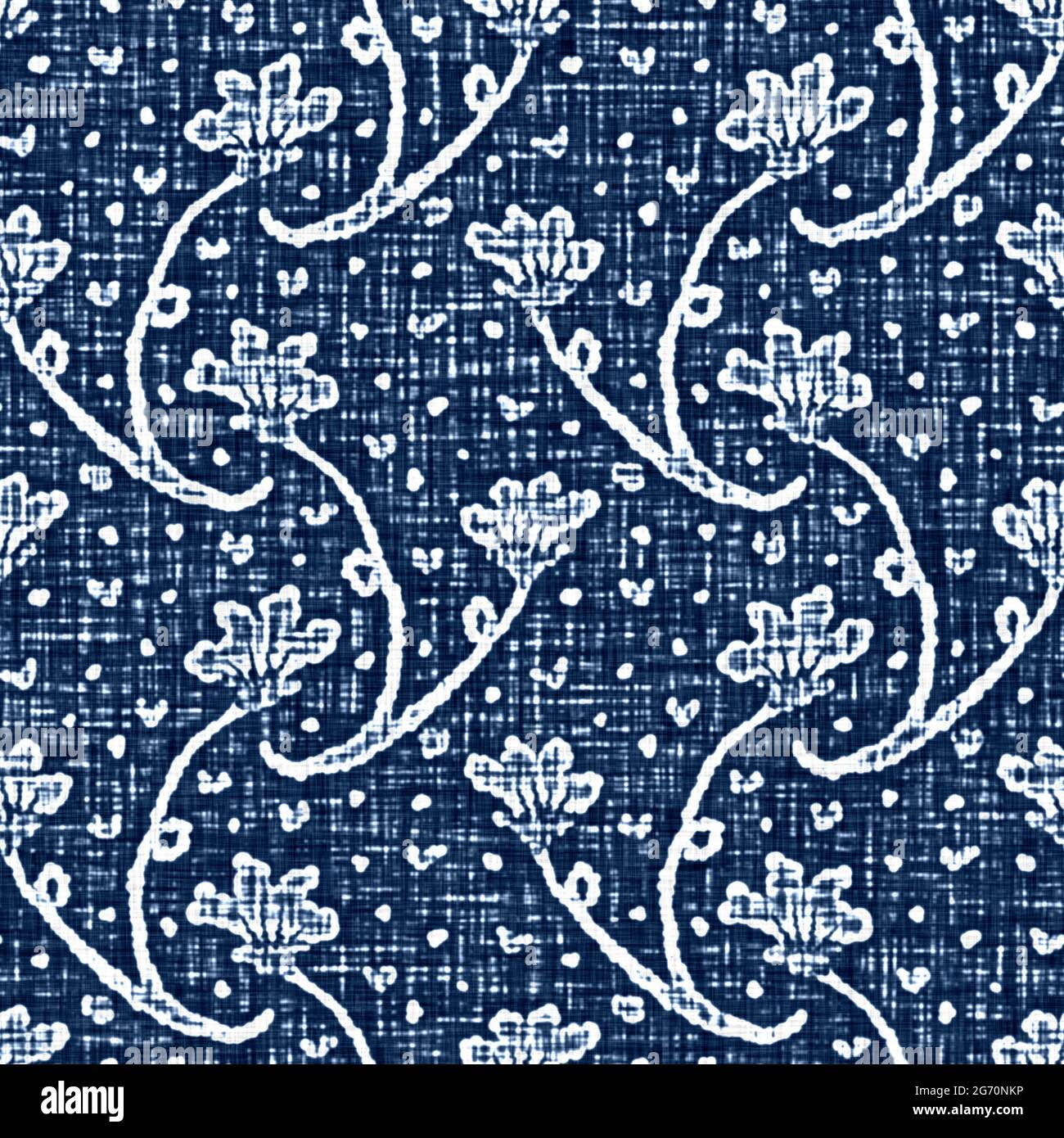 Acid wash blue jean effect texture with decorative linen floral motif ...