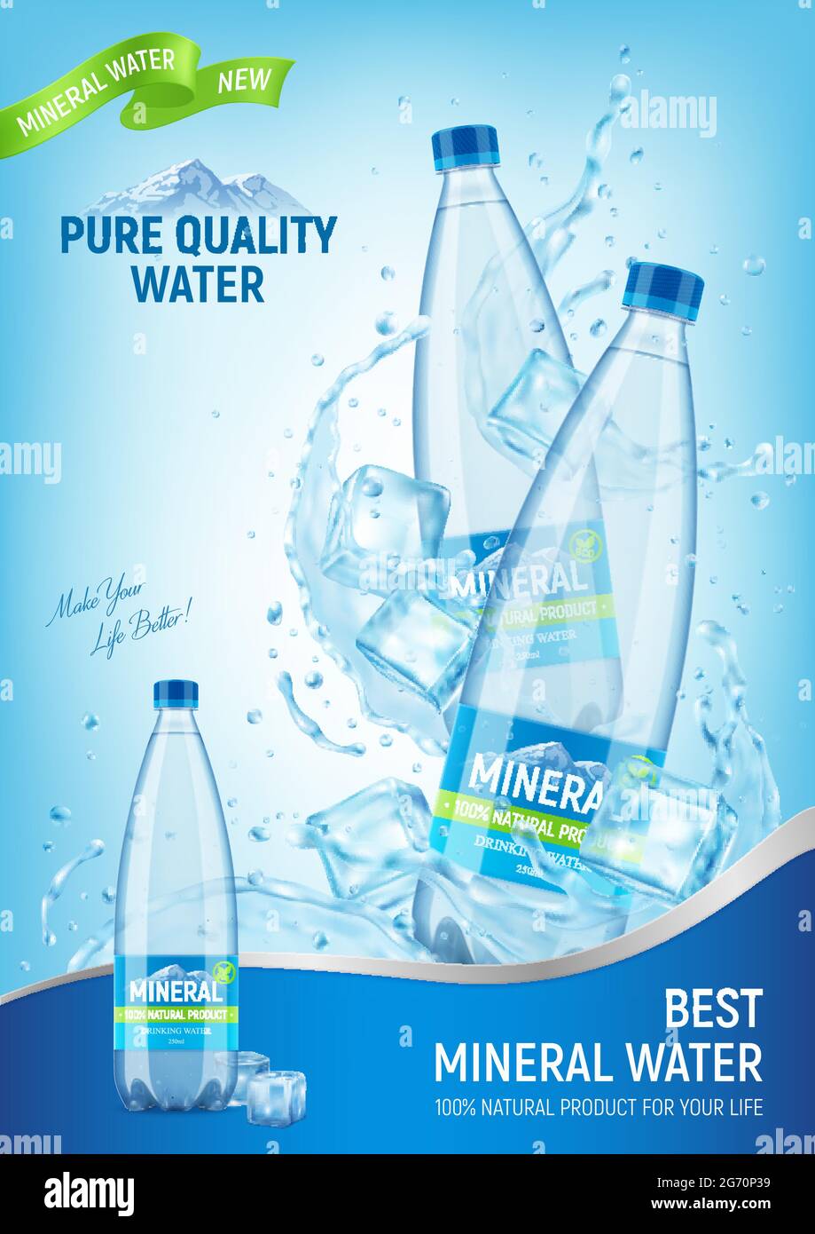 Realistic mineral water poster vertical background with composition of ...