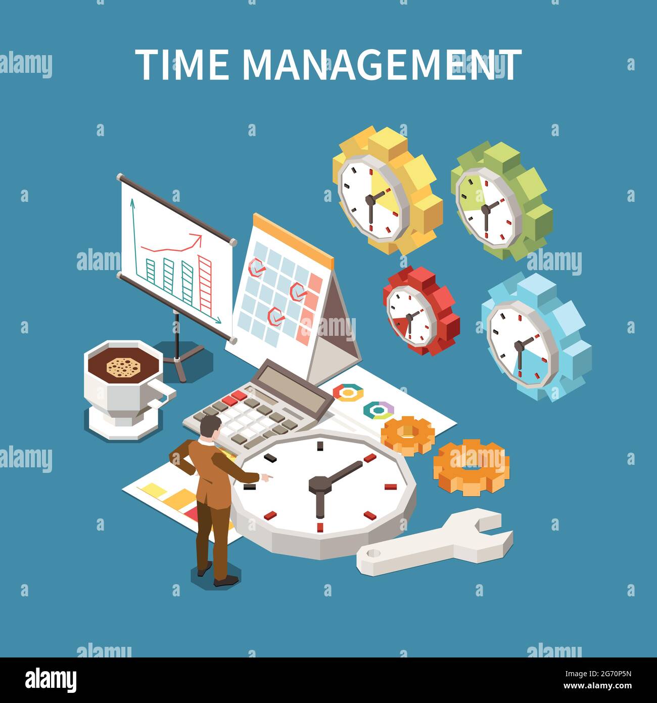 Time management schedule concept with deadline symbols isometric vector ...