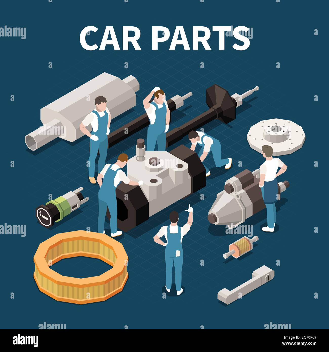 Car parts concept with service and repair symbols isometric vector ...