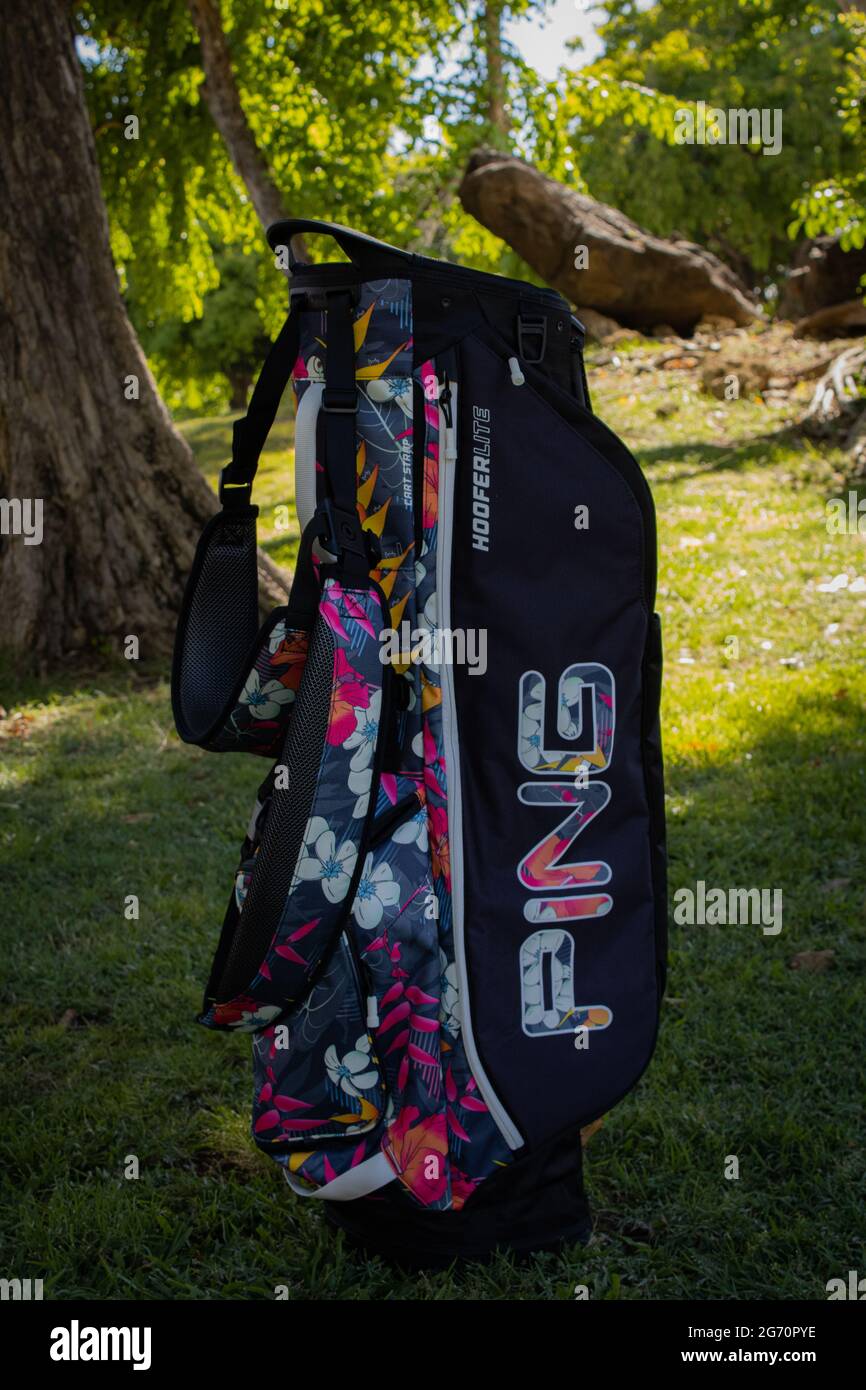 Beautiful golf bag promotion for a golf shop in Hawaii Stock Photo - Alamy