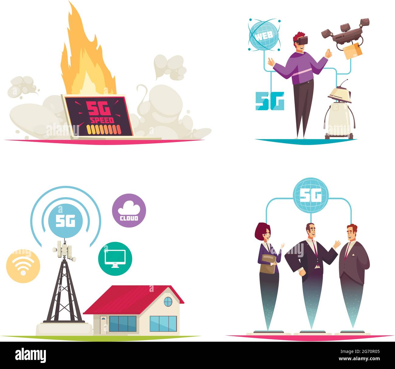 Internet technology 2x2 design concept set of cartoon compositions on ...