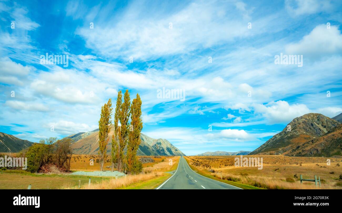 New Zealand Road in Autumn Stock Photo - Alamy