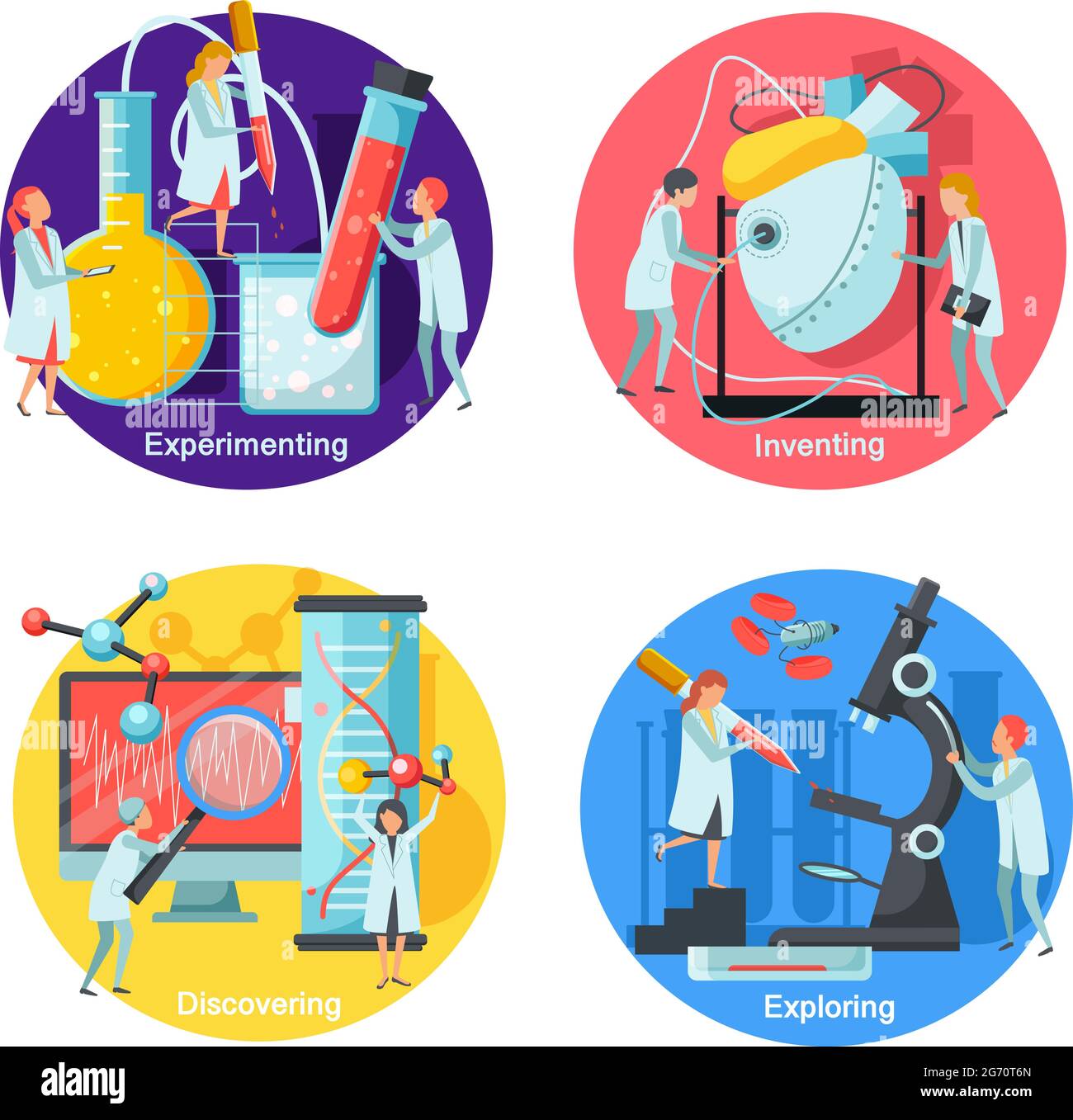 Future technology concept icons set with inventing and discovering ...