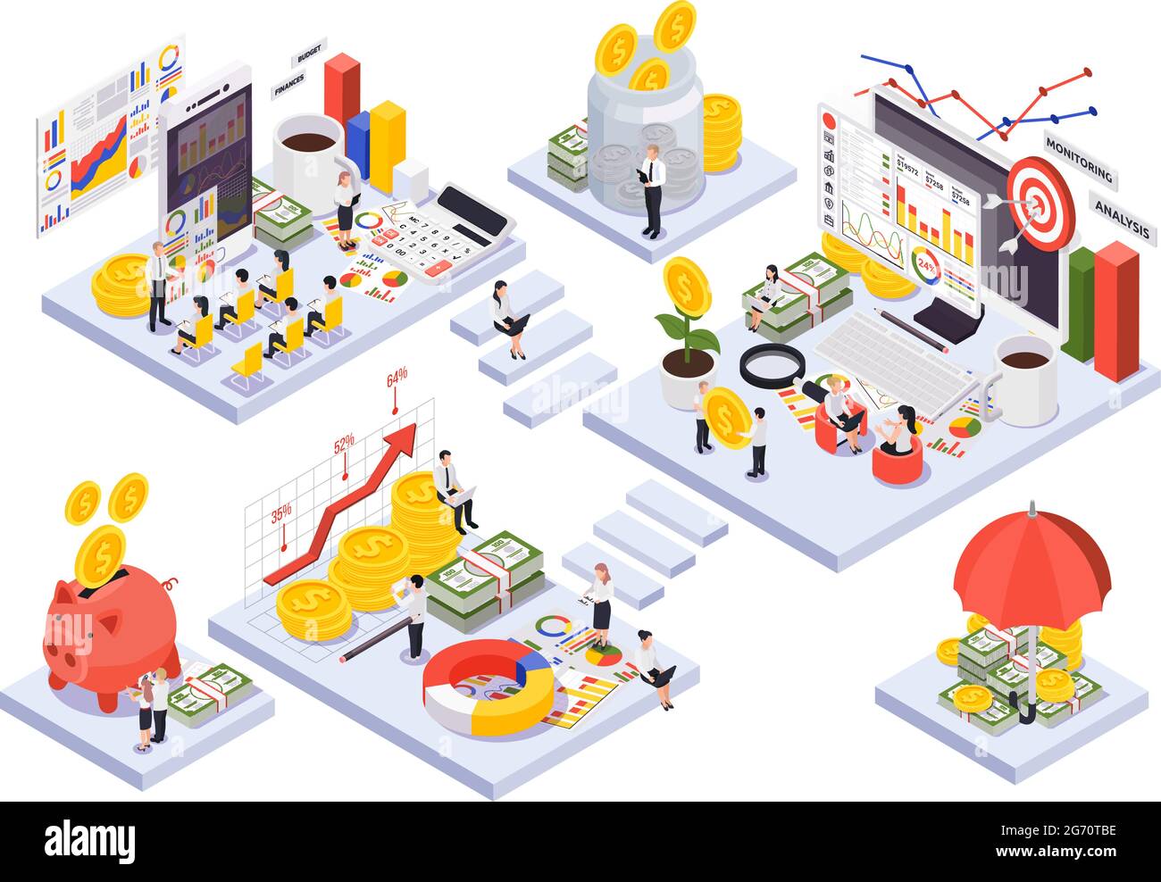 Isometric wealth management concept with abstract room or square ...