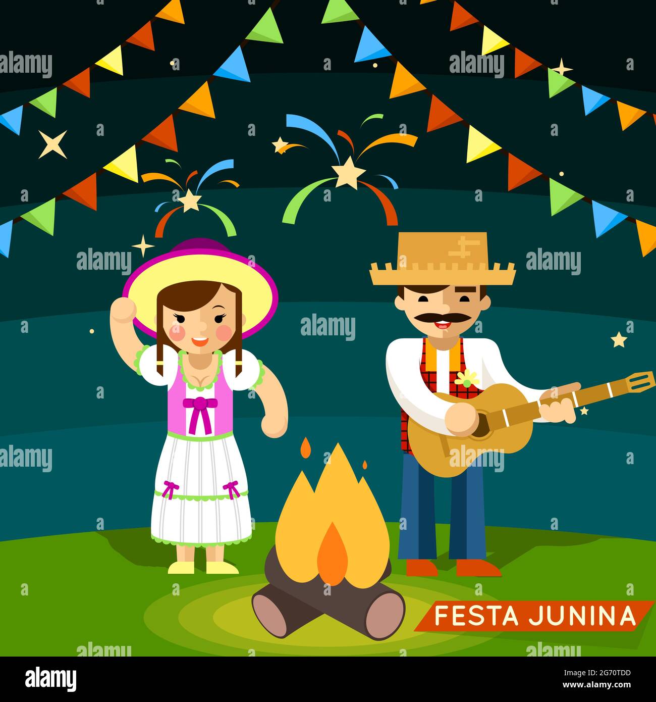 Festa Junina. St Johns june festival. Party brazil celebration. Vector ...