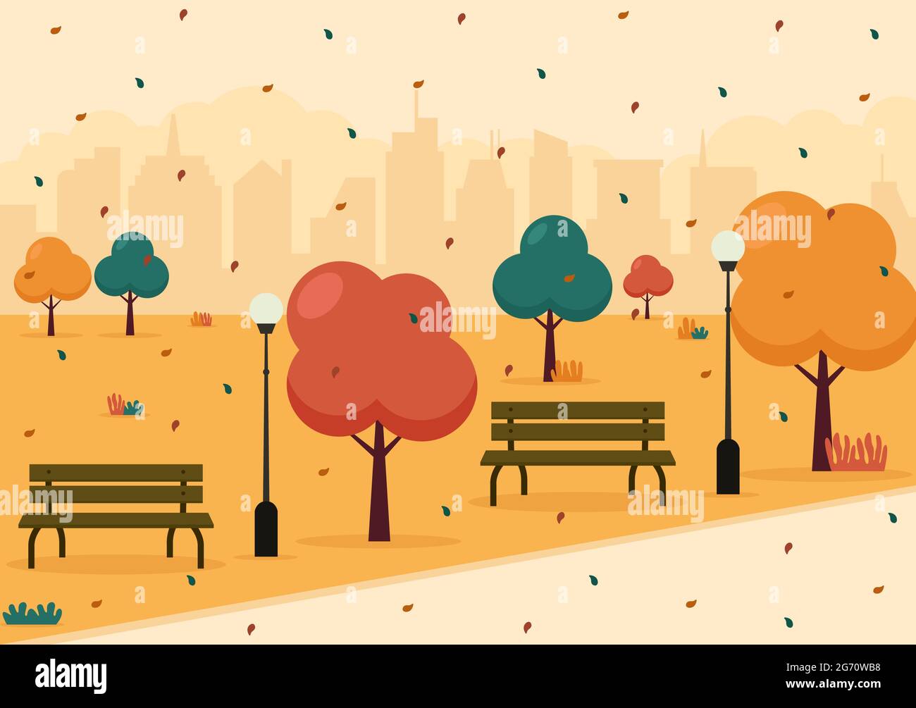 Autumn Background Landing Page Illustration Falling Leaves and Leaf ...