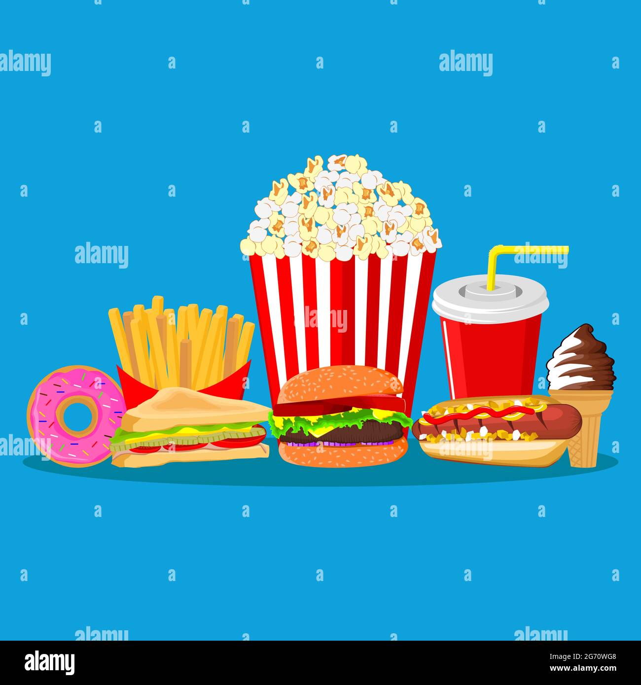 Fast food vector illustration, colorful junk food, street food icon ...