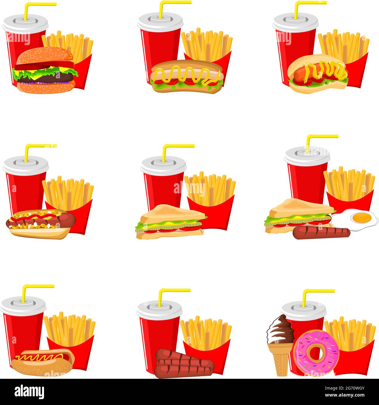 Fast food vector illustration, colorful junk food, street food icon ...