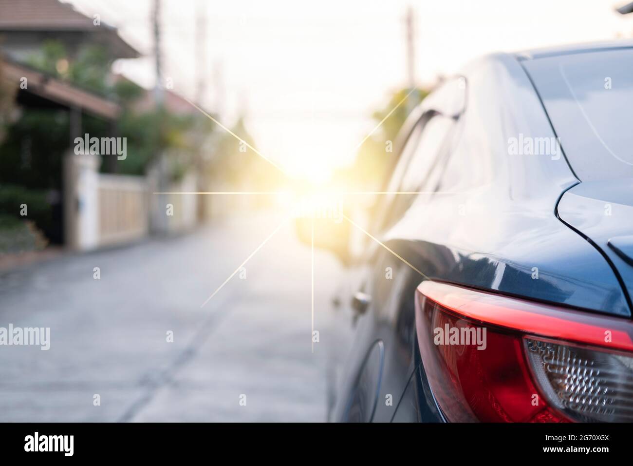close up car on street automotive roadtrip on sunset background for ...
