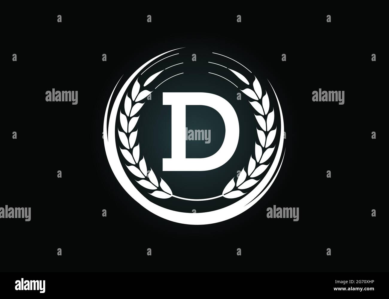 Initial letter D sign symbol with wheat ears wreath. Organic wheat ...