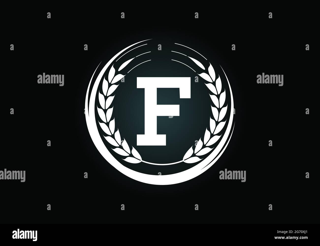 Initial letter F sign symbol with wheat ears wreath. Organic wheat ...