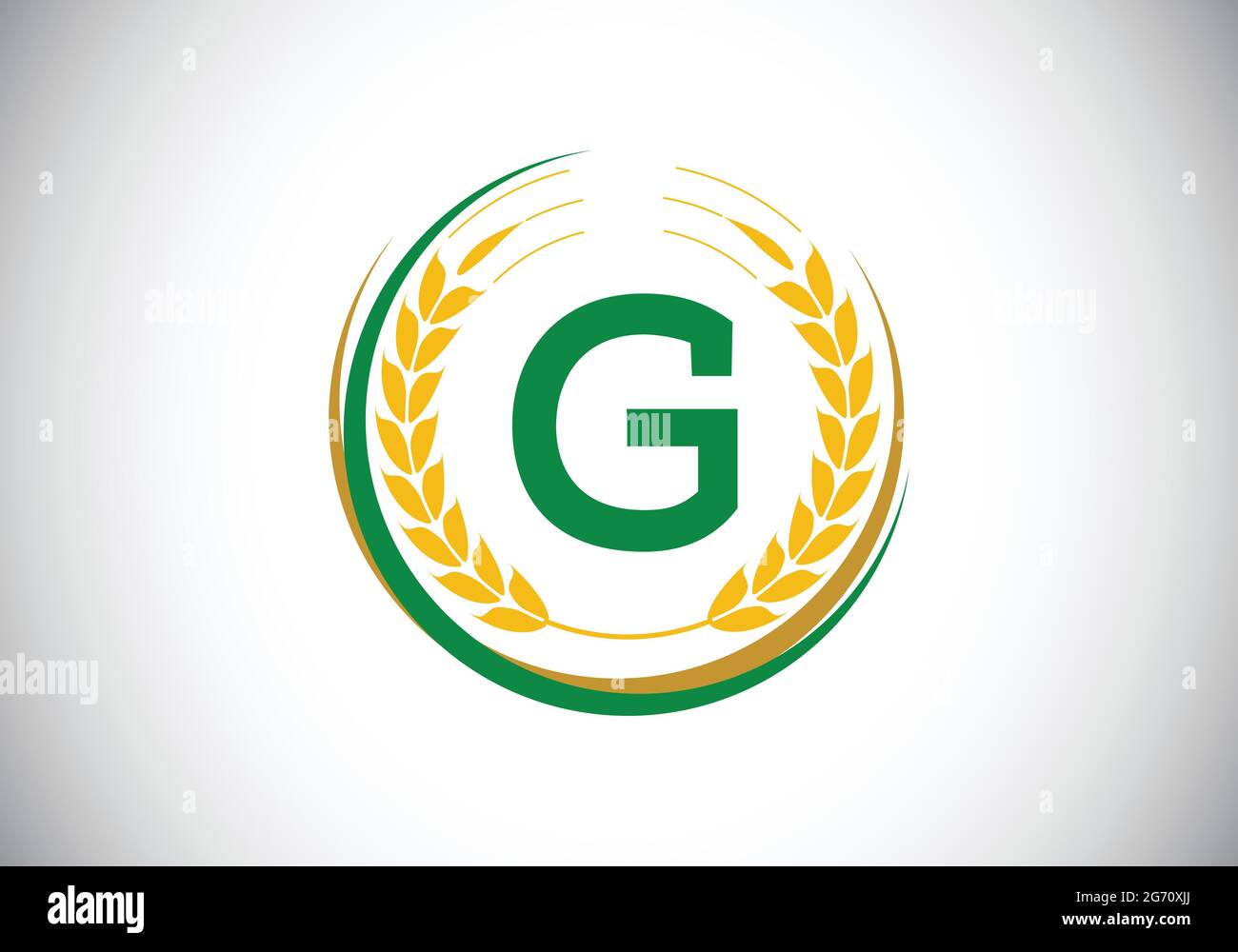 Initial letter G sign symbol with wheat ears wreath. Organic wheat ...